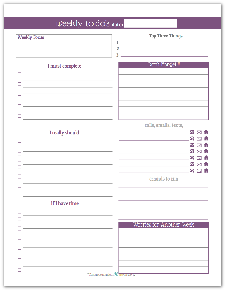 Plan Your Week With The New Weekly To Do List Planner Printables Scattered Squirrel