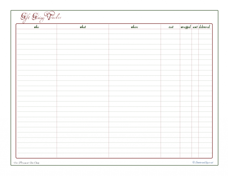 {Day 9} Gift Giving Tracker Printable - Scattered Squirrel