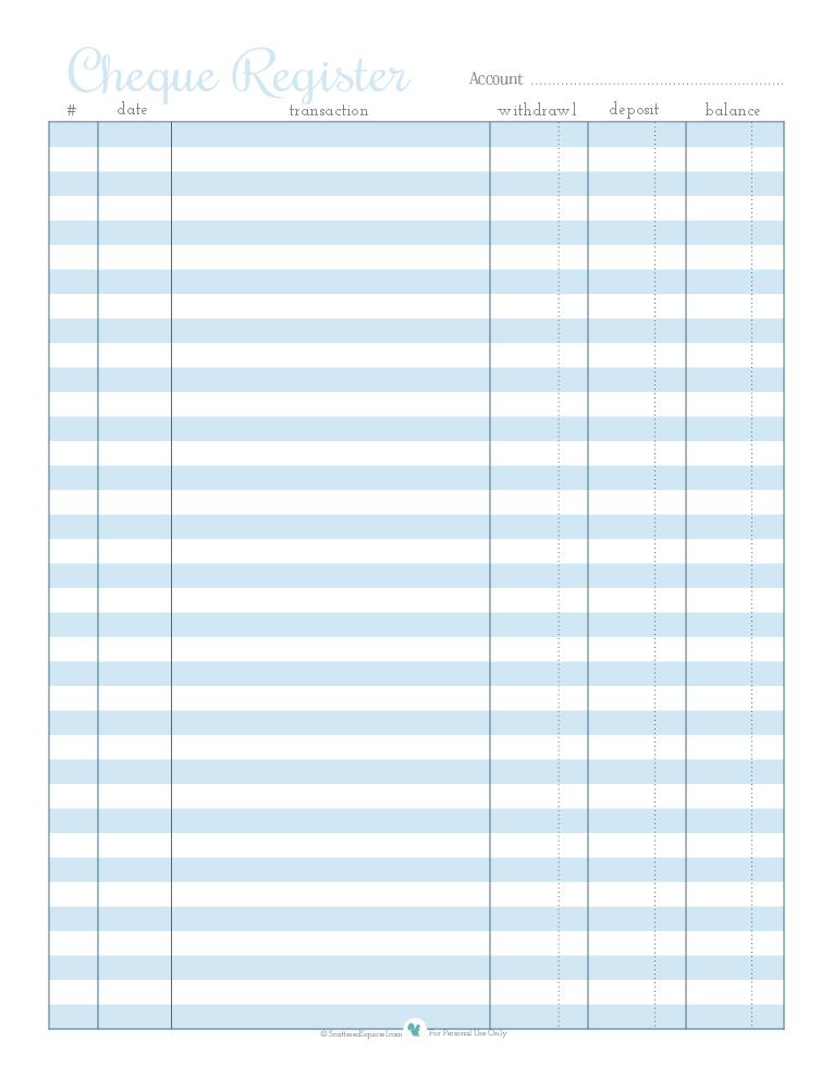 Cheque Register Blue Scattered Squirrel