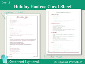 {Day 13} Holiday Hostess Cheat Sheet - Scattered Squirrel