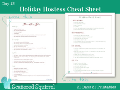 {Day 13} Holiday Hostess Cheat Sheet - Scattered Squirrel