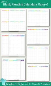 {Day 23} Blank Monthly Calendars Galore! - Scattered Squirrel