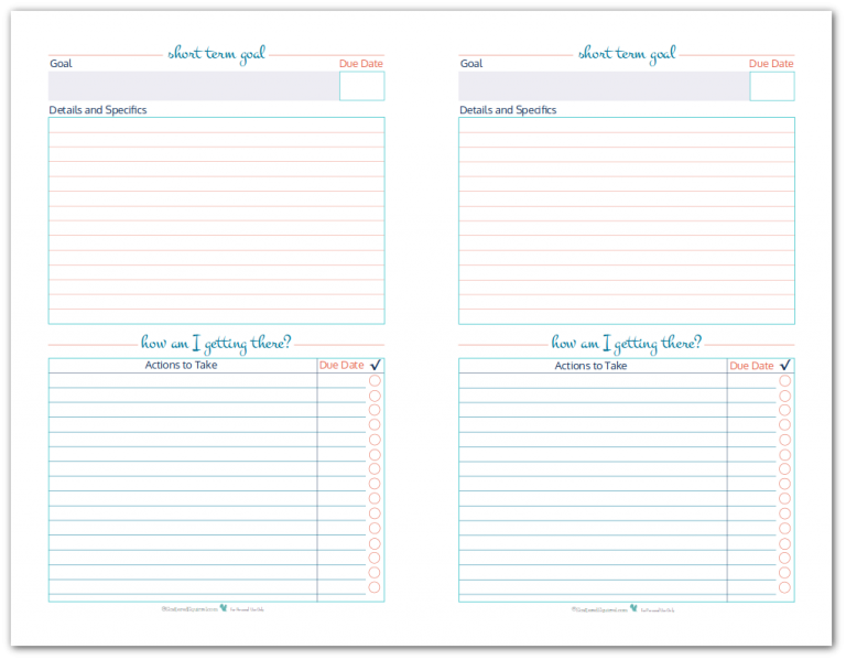 Half-Size Short Term Goal Setting Worksheets - Scattered Squirrel