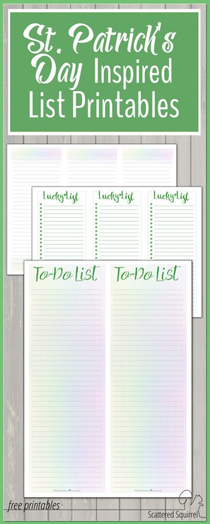 St. Patrick's Day Inspired List Printables - Scattered Squirrel