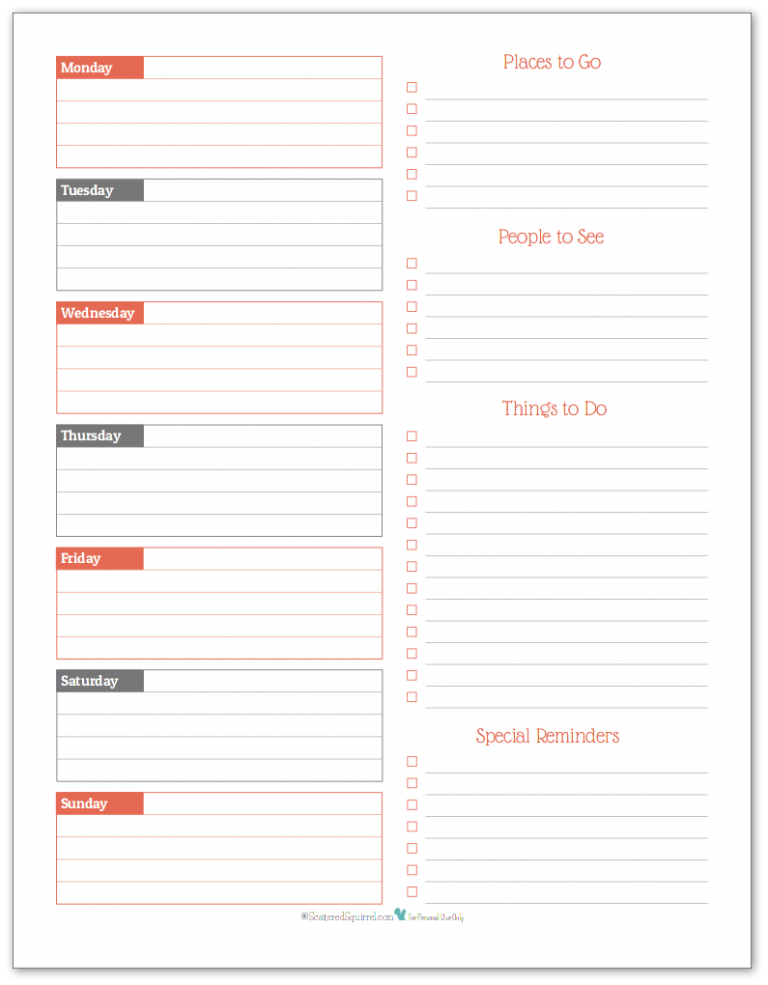 Summer Orange - weekly overview planner - Scattered Squirrel