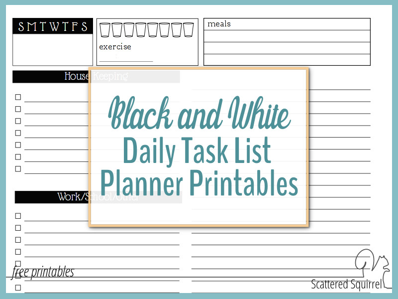 Black And White Daily Task List Planner Printables