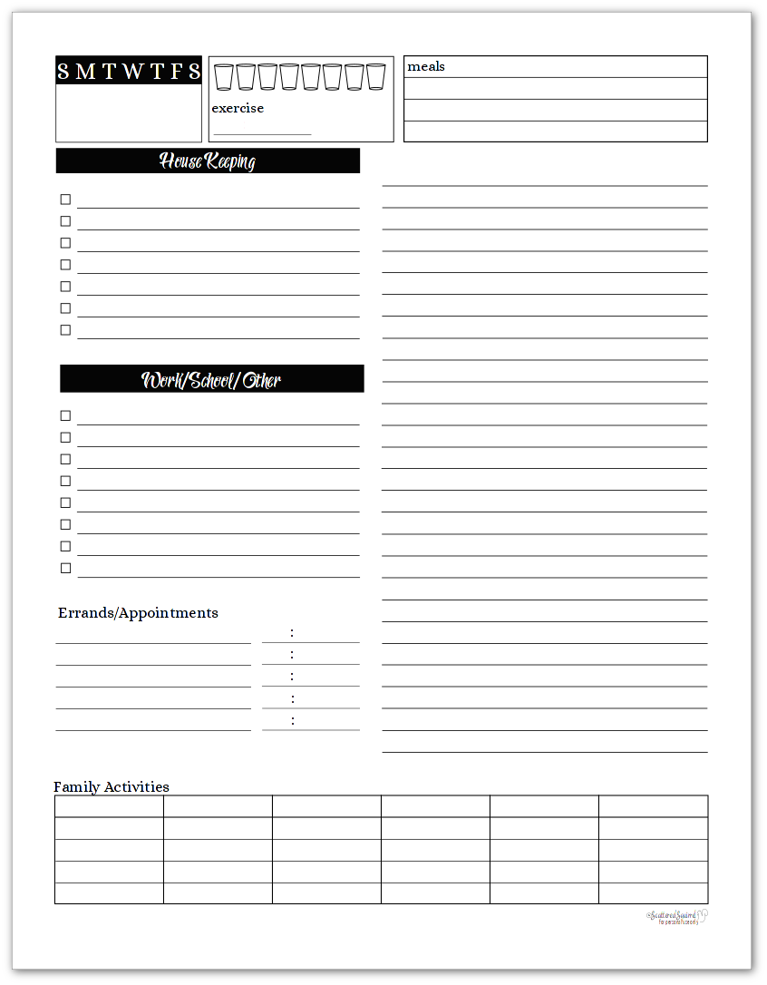 Black And White Daily Task List Planner Printables