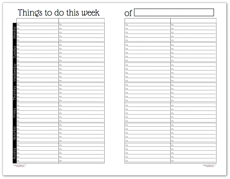 Black and White Horizontal Weekly To-Do List Printables