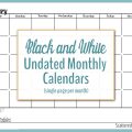 Undated Black and White Calendars Featuring Two Pages Per Month