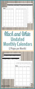 Undated Black and White Calendars Featuring Two Pages Per Month