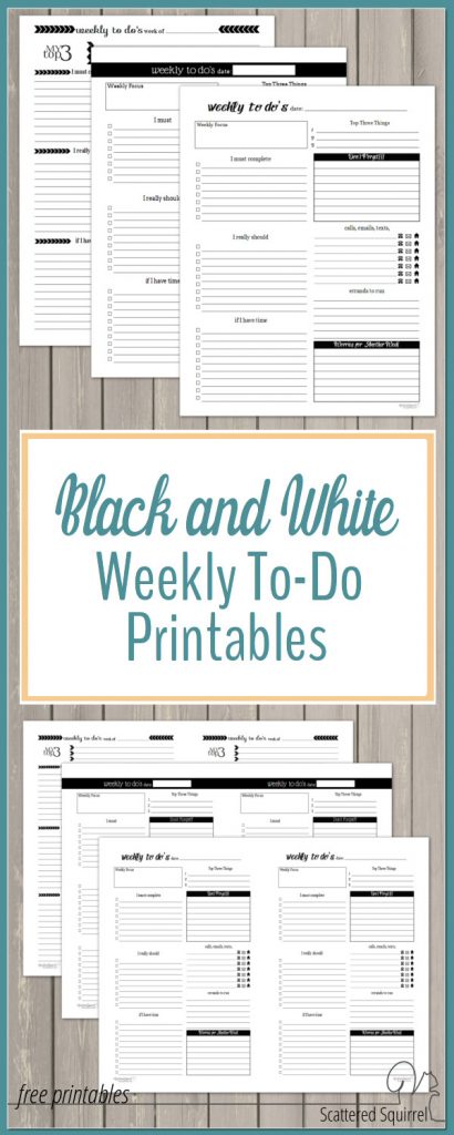 Black and White Weekly To-Do List Printables