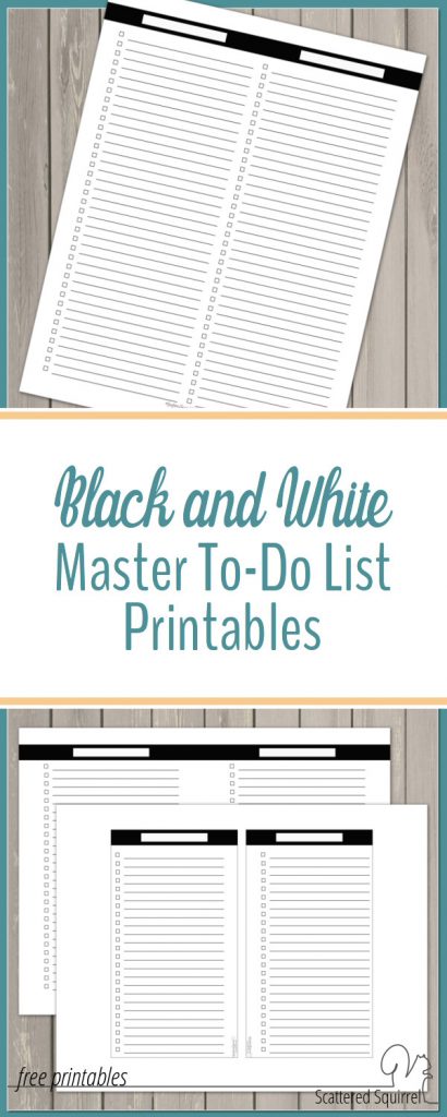 Black and White Master To-Do List Printables in Three Sizes