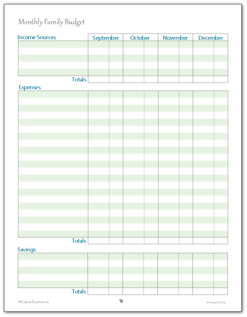 Monthly Family Budget Printables