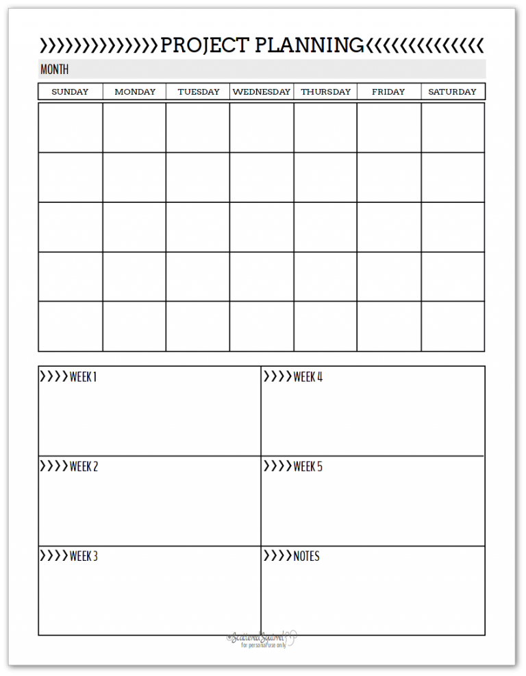 Black and White Project Planner Printables -Scattered Squirrel