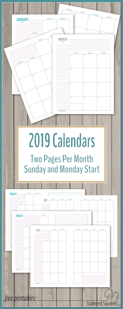 The Two Pages Per Month 2019 Calendars are Ready! - Scattered Squirrel