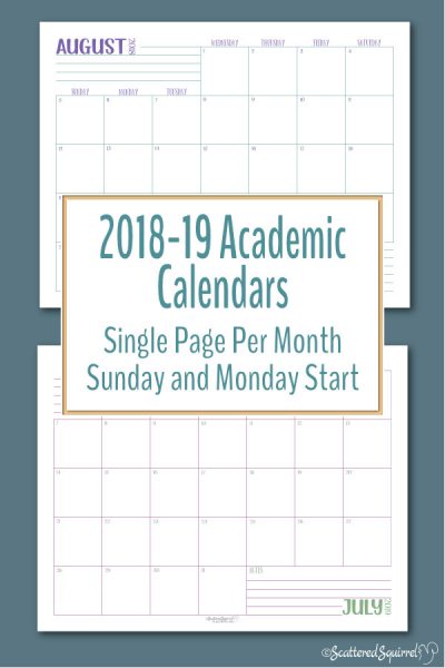 Introducing the 2018-2019 Academic Calendars! - Scattered Squirrel