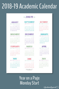 Academic and 2019 Year on a Page Calendar Printables - Scattered Squirrel