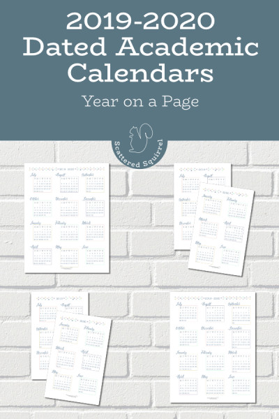 Dated 2019-2020 Academic Year on a Page Calendars - Scattered Squirrel