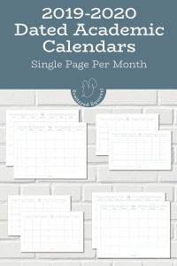 2019-2020 Single Page Monthly Academic Calendars - Scattered Squirrel