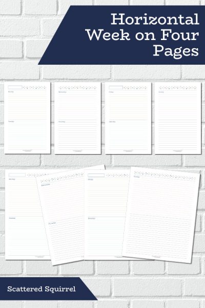 New Horizontal Week on Four Pages Planner Printables - Scattered Squirrel