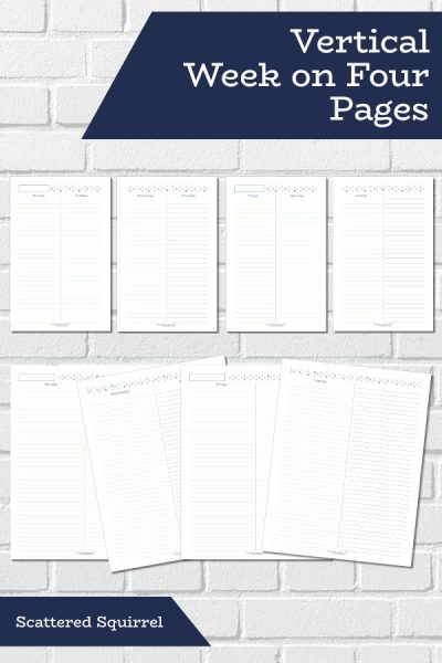 Vertical Week on Four Pages Printable Sets - Scattered Squirrel