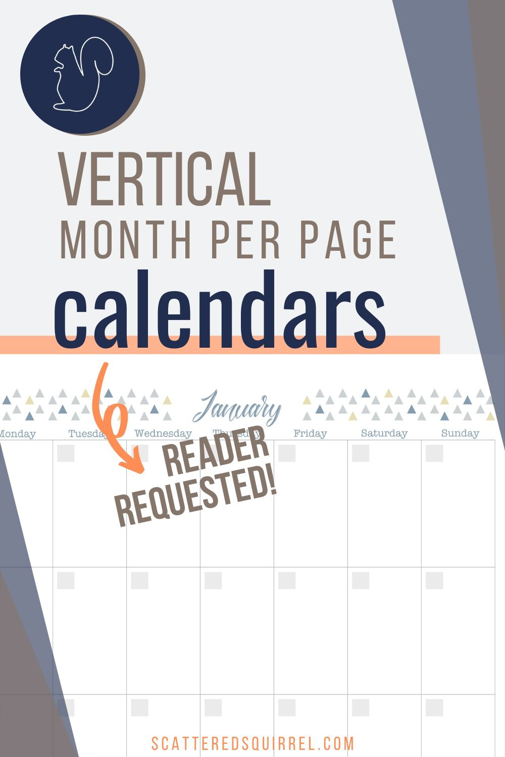 Vertical Month Per Page Calendars- Scattered Squirrel