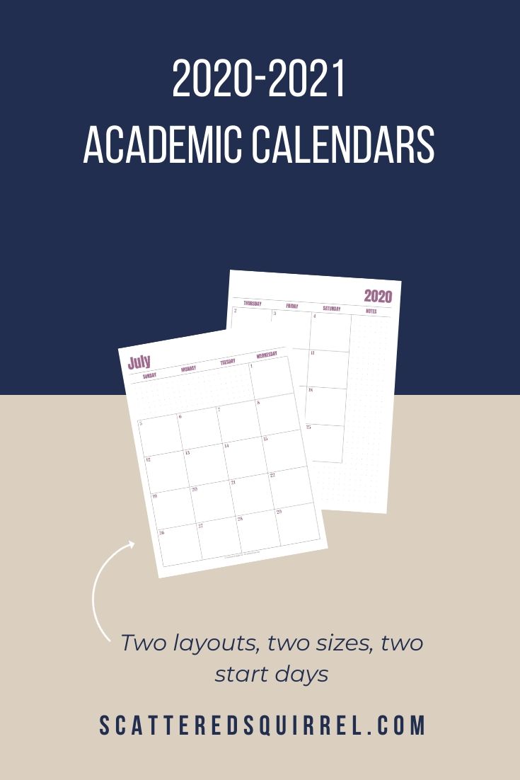 The 2020-2021 Academic Calendar Printables are Here! - Scattered Squirrel