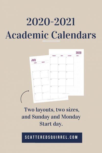 The 2020-2021 Academic Calendar Printables are Here! - Scattered Squirrel