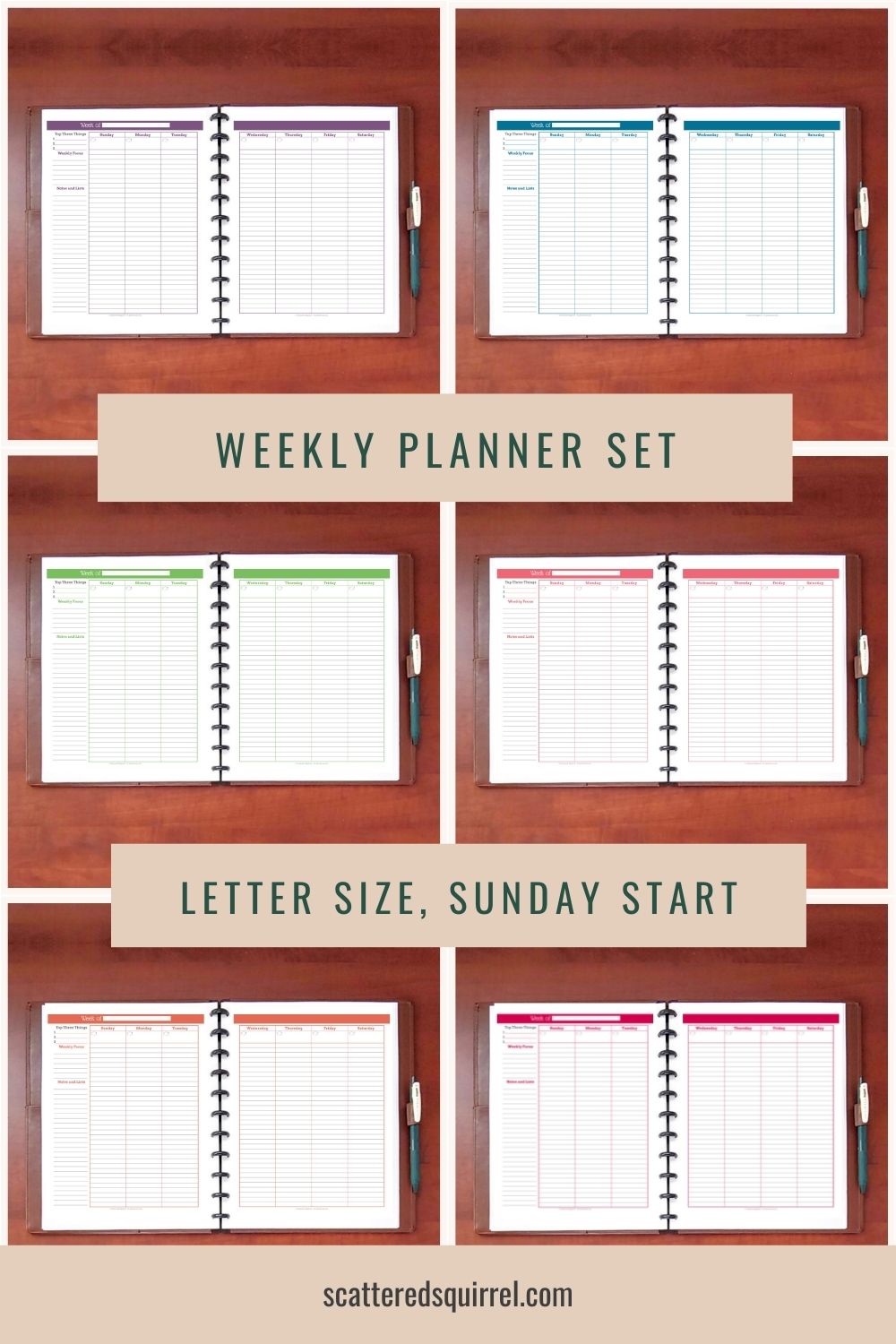 New Sunday Start Weekly Planners - Scattered Squirrel