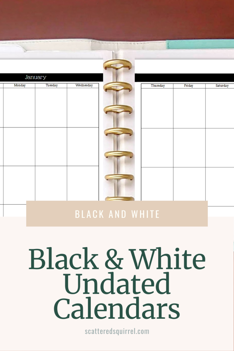 Undated Black and White Calendars Featuring Two Pages Per Month