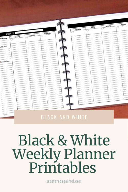 Free Black and White Weekly Planner Printables