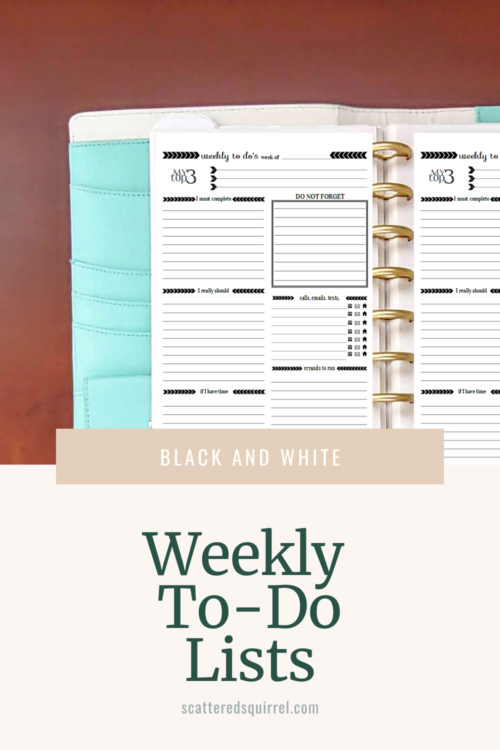 Black and White Weekly To-Do List Printables
